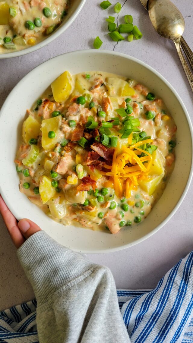 Creamy Salmon Chowder with Bacon and Cheese - Hip Hip Gourmet
