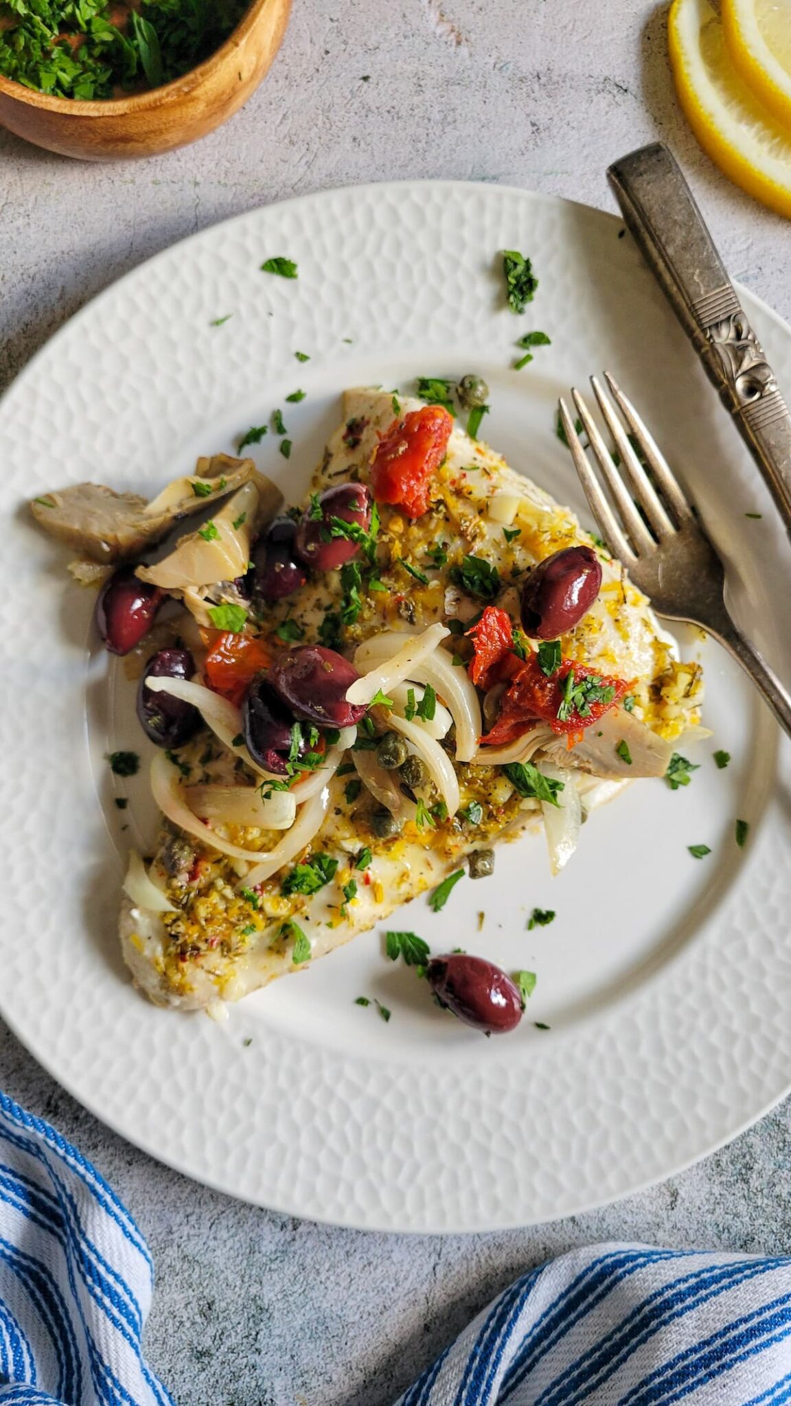Recipe for Baked Halibut (Mediterranean Style) - Hip Hip Gourmet