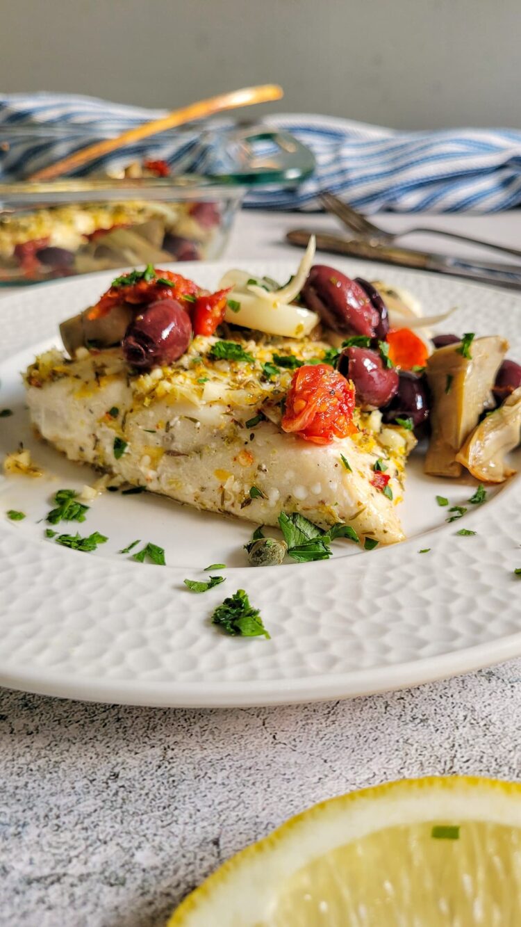 Recipe for Baked Halibut (Mediterranean Style) - Hip Hip Gourmet