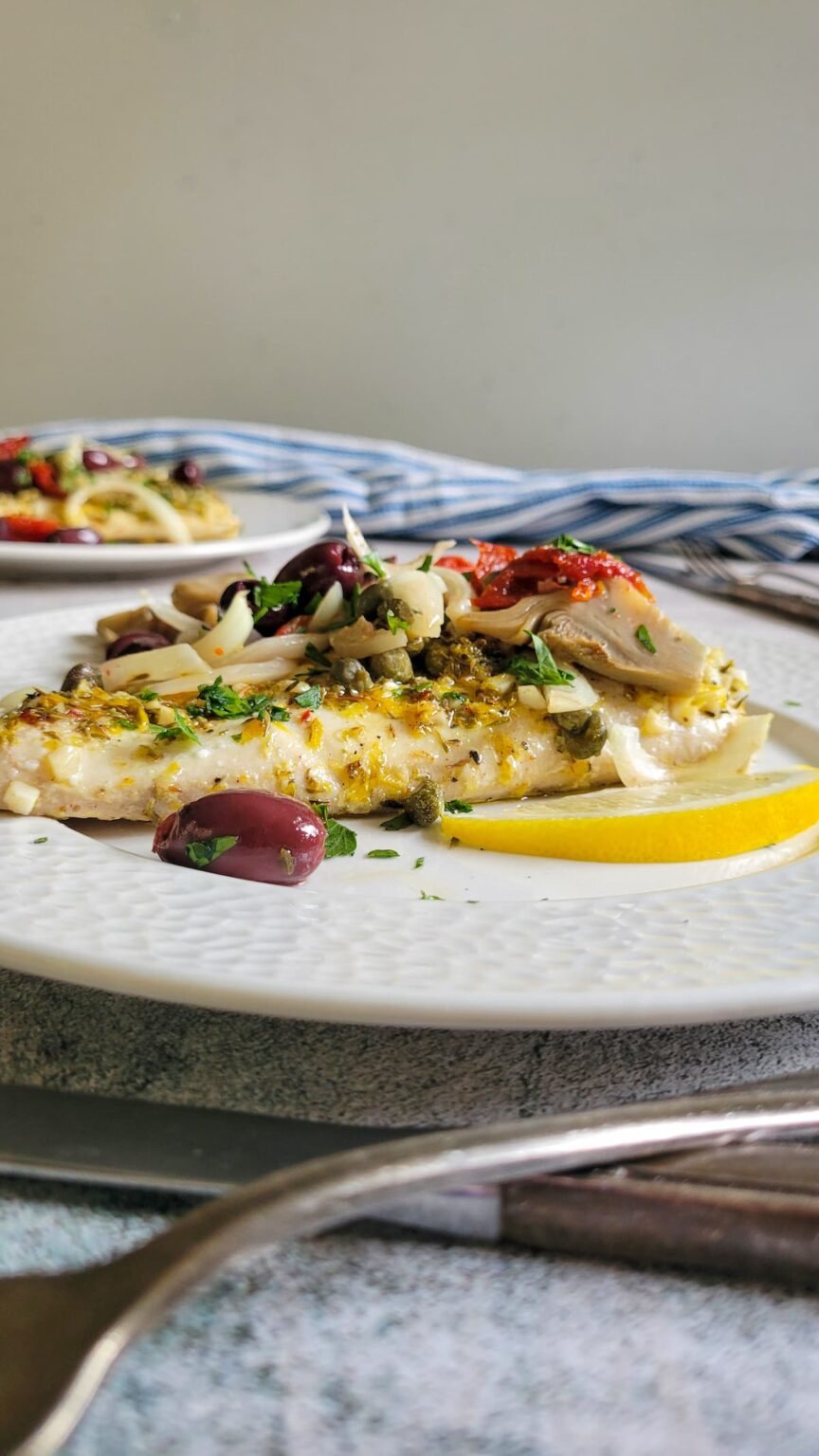 Recipe for Baked Halibut (Mediterranean Style) - Hip Hip Gourmet