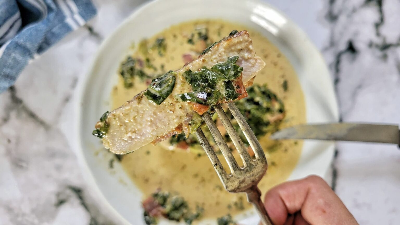 Creamy Pork Chops with Bacon and Spinach - Hip Hip Gourmet