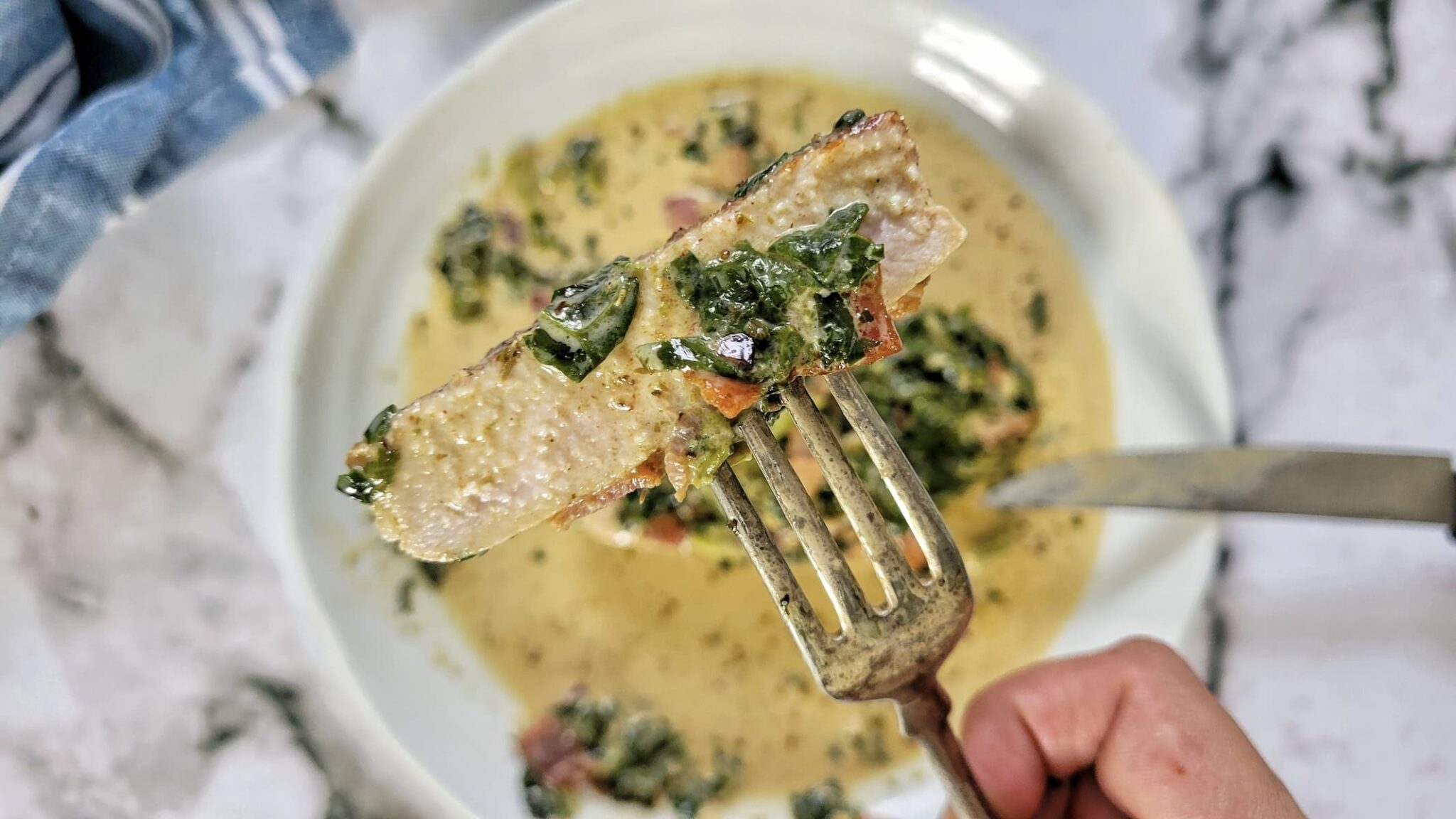 Creamy Pork Chops with Bacon and Spinach - Hip Hip Gourmet